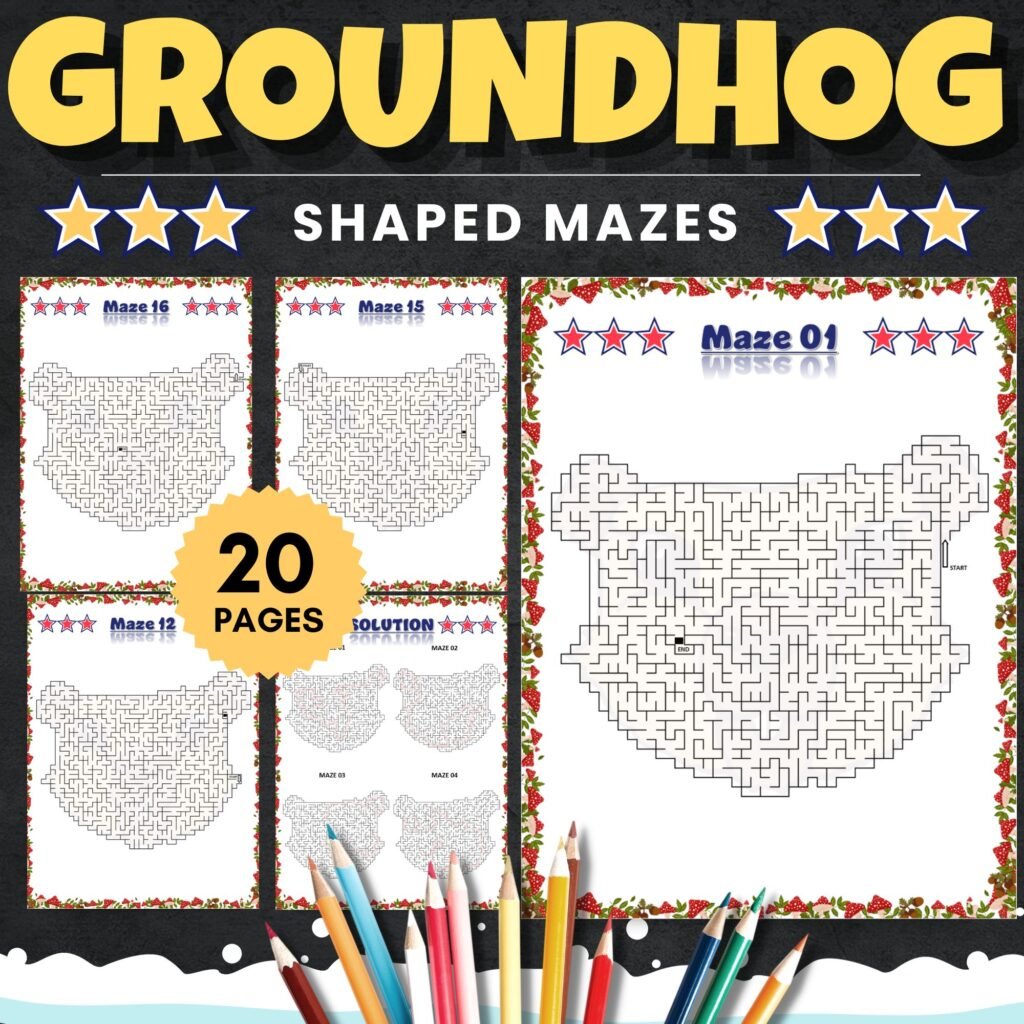 Groundhog Face theme Mazes Puzzles With Solution - Fun Animals Games ...