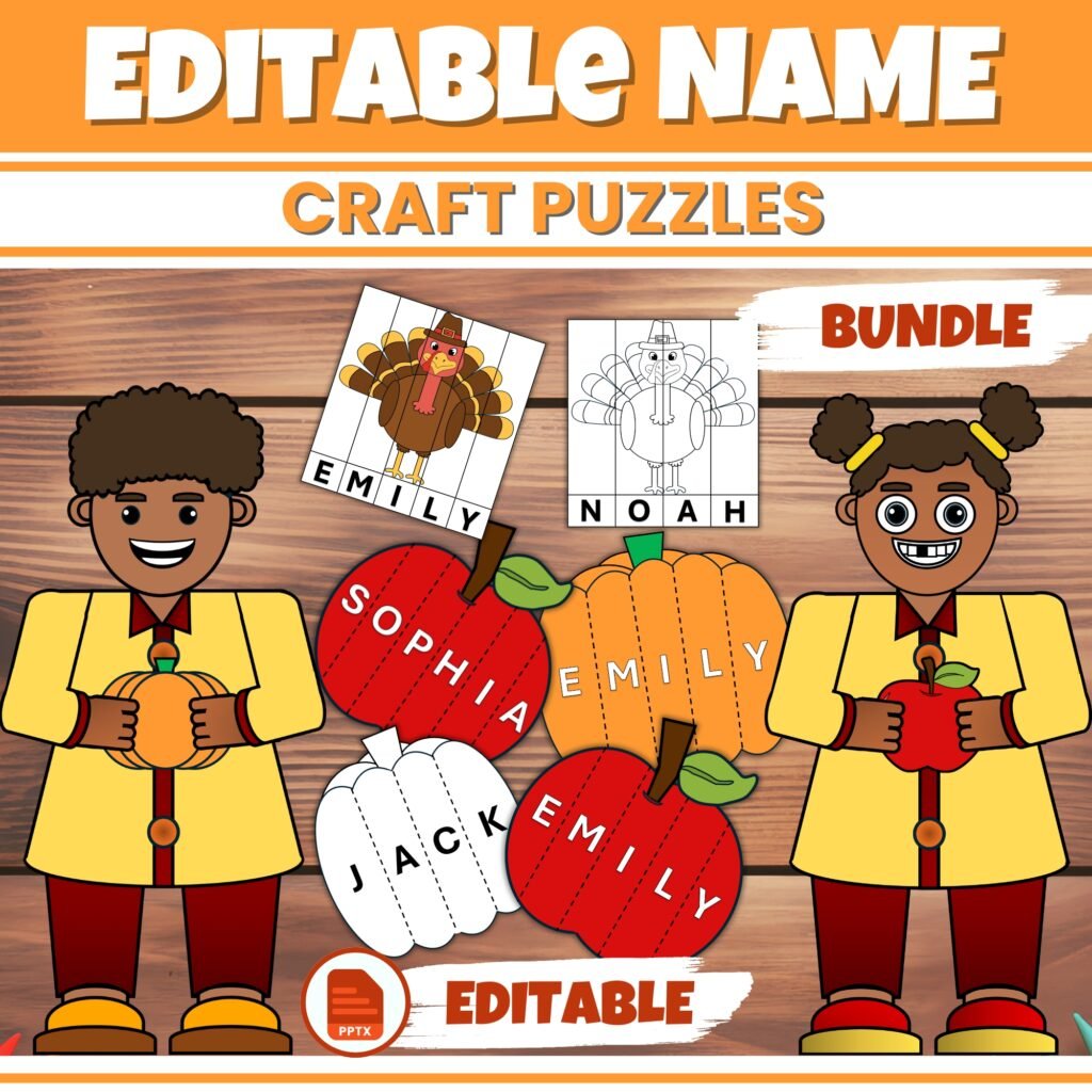Editable Apple | Pumpkin Name puzzles and Scissor Craft Activity Bundle ...