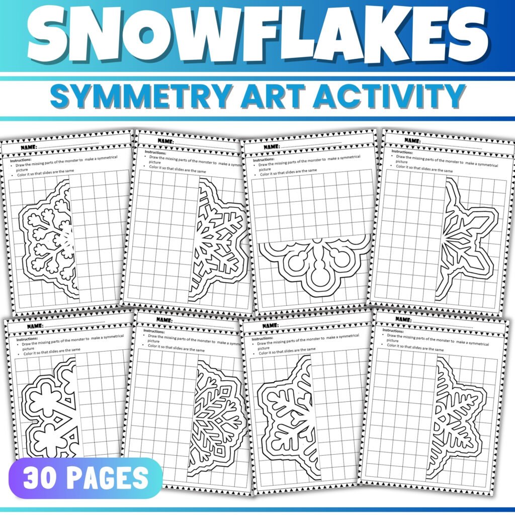 30 Snowflake Symmetry Art Activity & Geometry Worksheets | Fun Winter ...