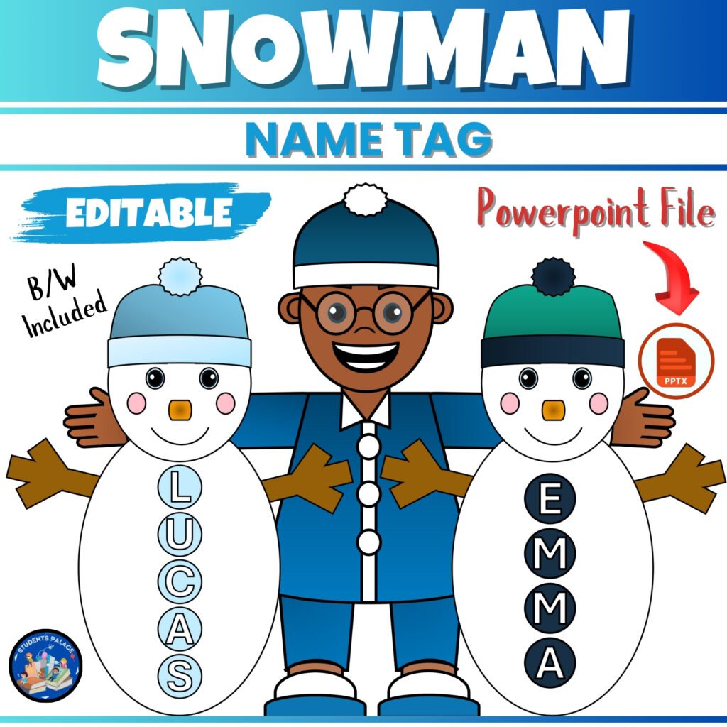 Printable Snowman Editable Name Tags & Labels Templates - Fun Winter ...